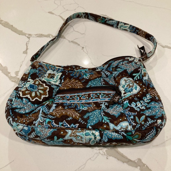 Vera Bradley | Bags | Vera Bradley Brown Blue Flower Small Shoulder Bag ...